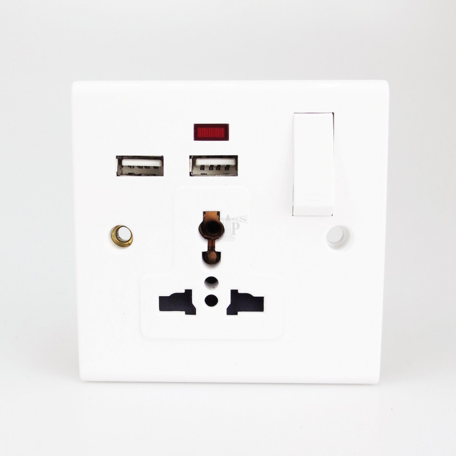 GOLD LUX 13Amp 1 Gang Universal Switch Socket c/w Neon And 2 USB Port ...