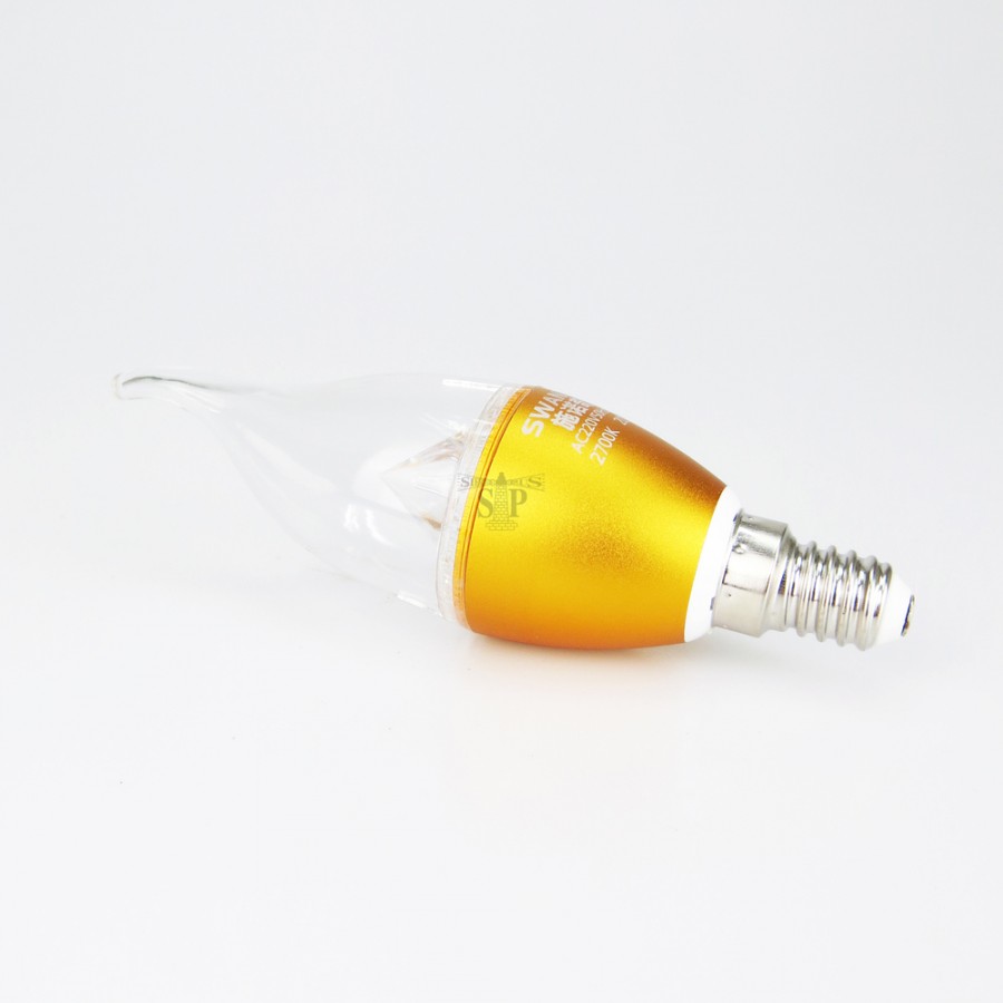 Swanki 02 E14 3W C40 LED Candle Tail Bulb [Clear] (Gold)