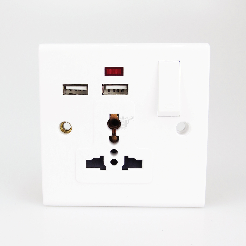 GOLD LUX 13Amp 1 Gang Universal Switch Socket c/w Neon And 2 USB Port ...